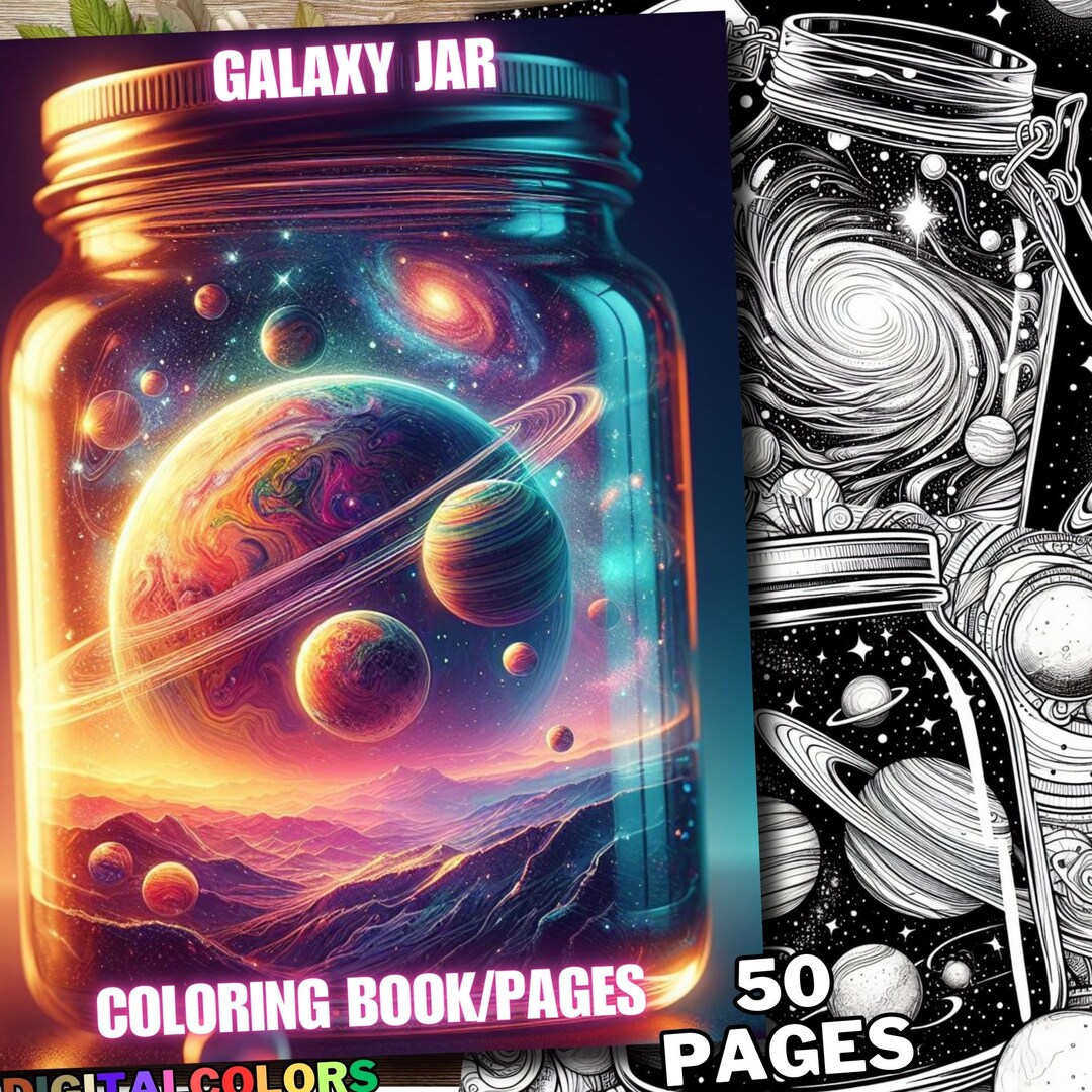 50 Space Jars Coloring Book, Printable Planets in a Jar Coloring Pages ...