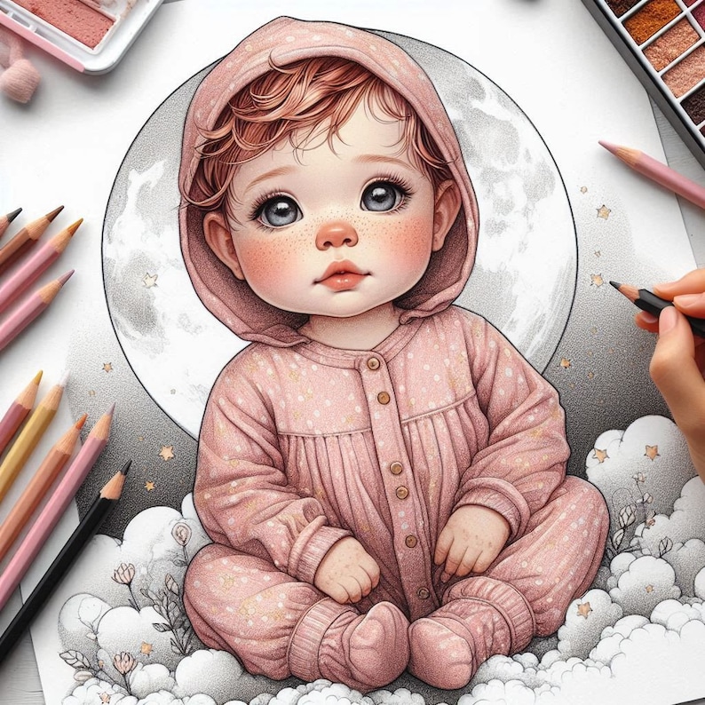 47 Baby in a Lunar Ski Coloring Pages, Baby Coloring Book, Baby ...
