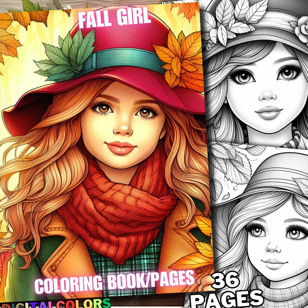 36 Fall Girl Coloring Book Printable Autumn Beauties Woman Rustic ...