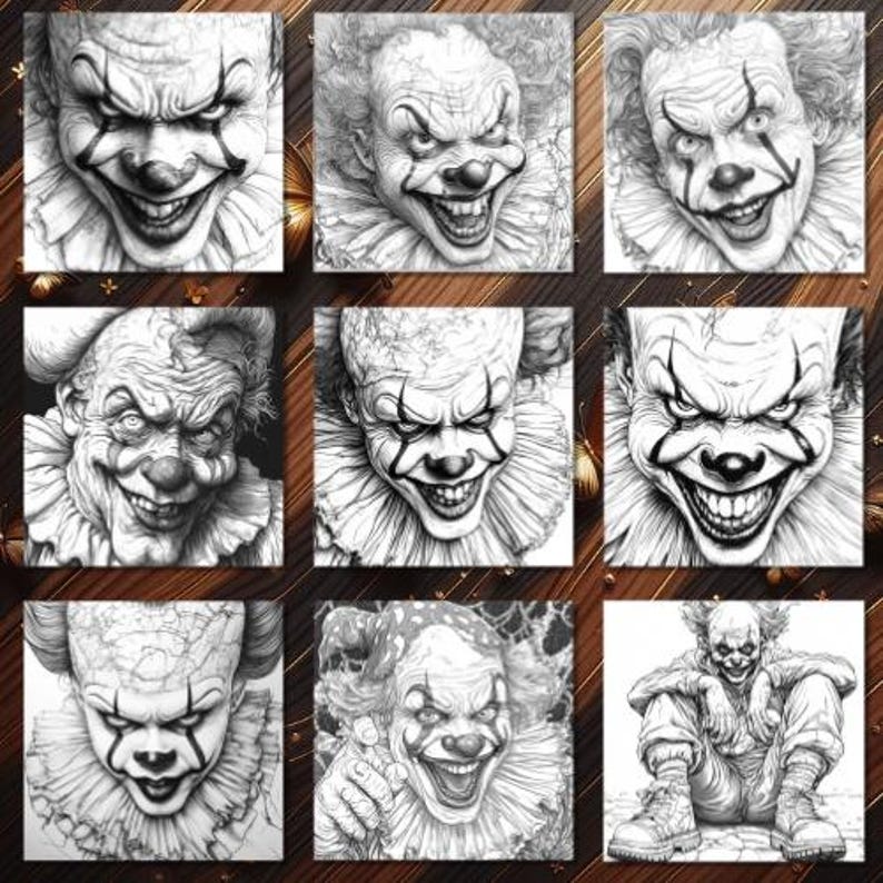 35 Clown Coloring Pages, Horror Coloring Book, Creepy, Halloween ...