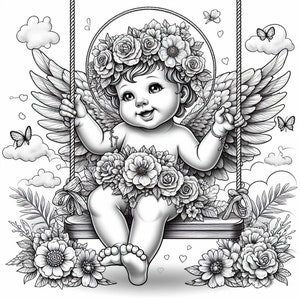 40 Baby Angel Coloring Book Little Angel Coloring Pages Grayscale ...