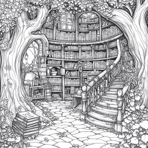 95 Enchanted Library Coloring Pages, Magic Books Coloring Book ...