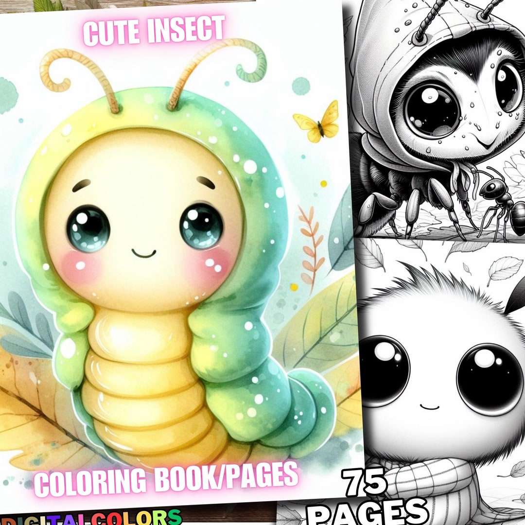 75 Cute Insect Coloring Pages, Cute Bug Coloring Book, Ladybug ...