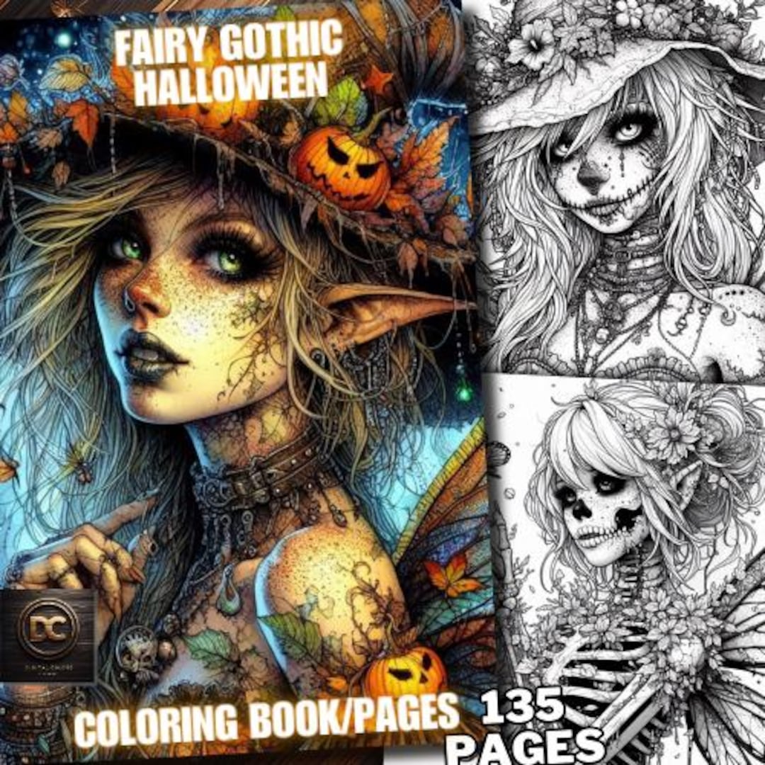 135 Fairy Gothic Halloween Coloring Book, Halloween Fairy Coloring ...
