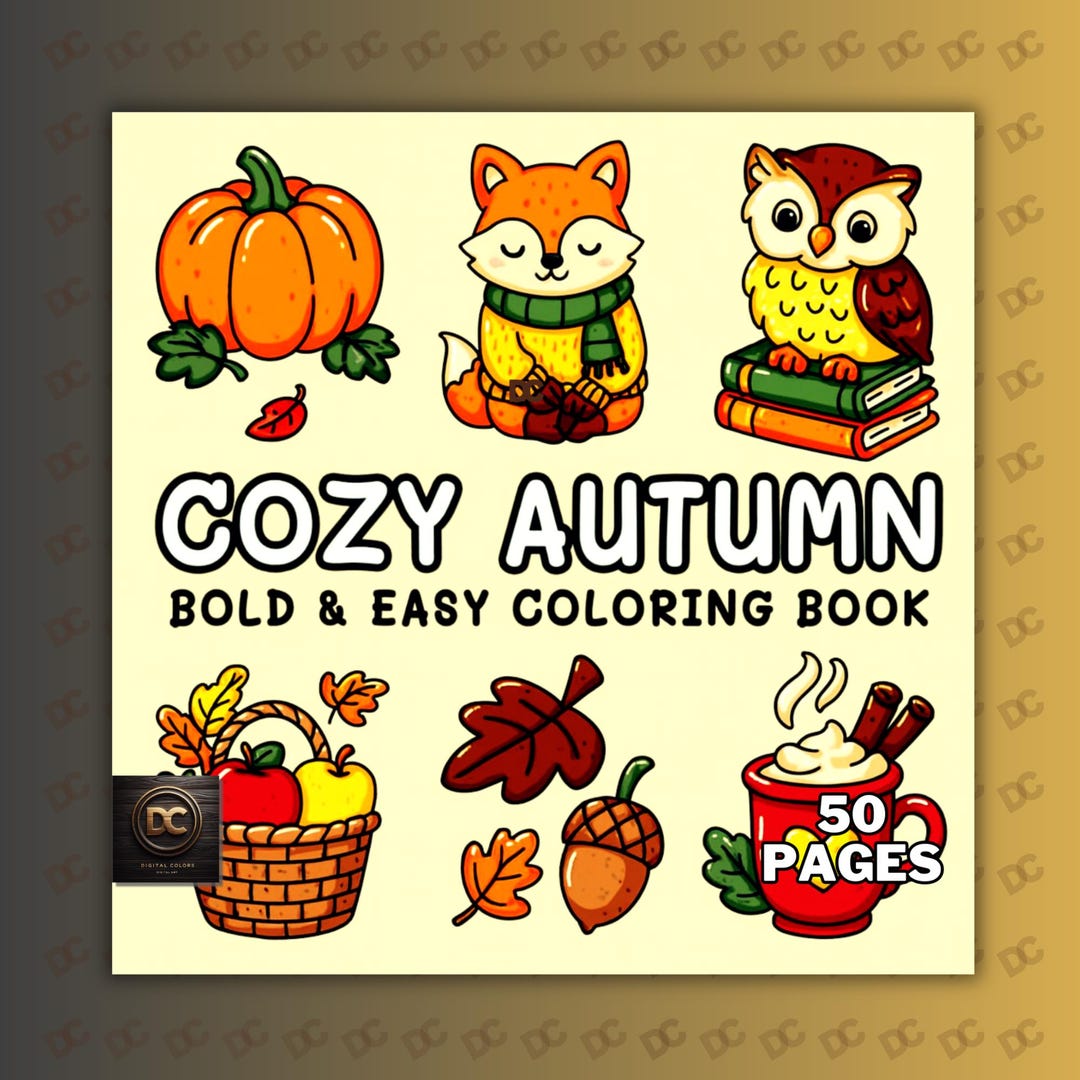 Cozy Autumn Bold and Easy Coloring Book for Adults - Cute Cozy Fall Art ...