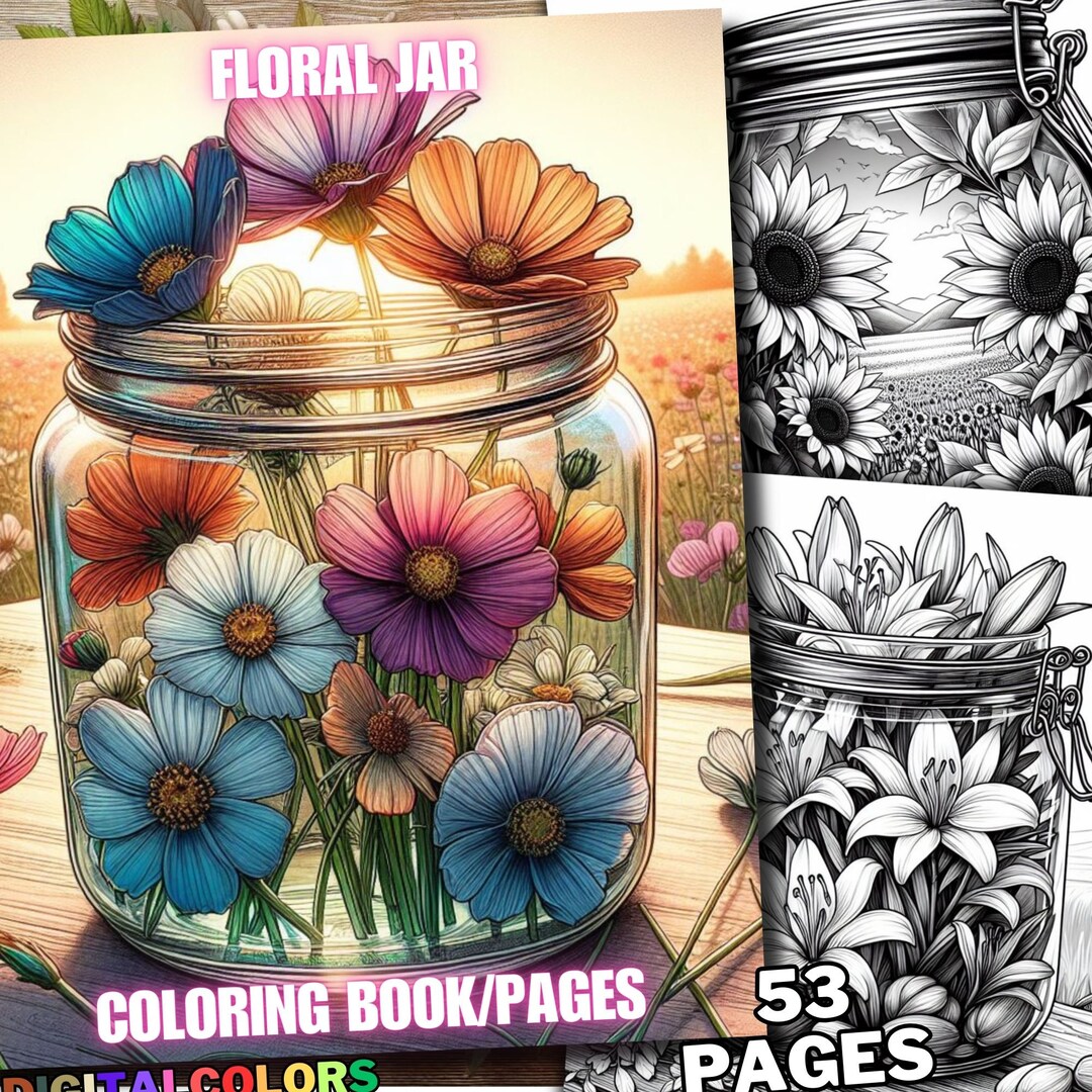 53 Floral Jar Coloring Book, Flowers in a Jars Coloring Pages ...