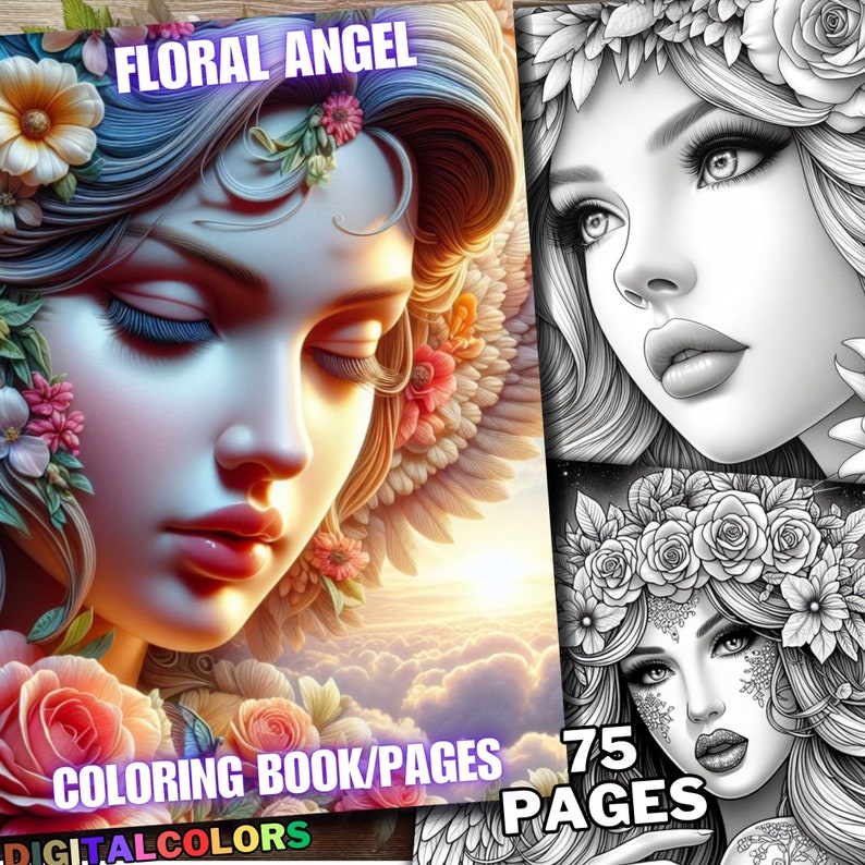 75 Angel Coloring Pages, Angel Coloring Book, Designs of Heavenly ...