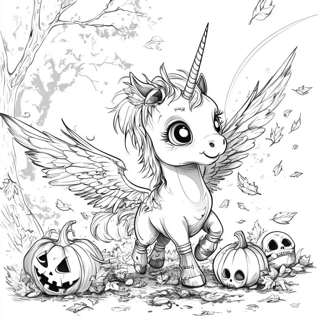 55 Halloween Unicorn Coloring Pages, Unicorns Coloring Book, Creepy ...