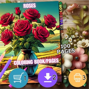 100 Rose Flowers Coloring Pages, Roses Flower Spring Botanical Floral ...