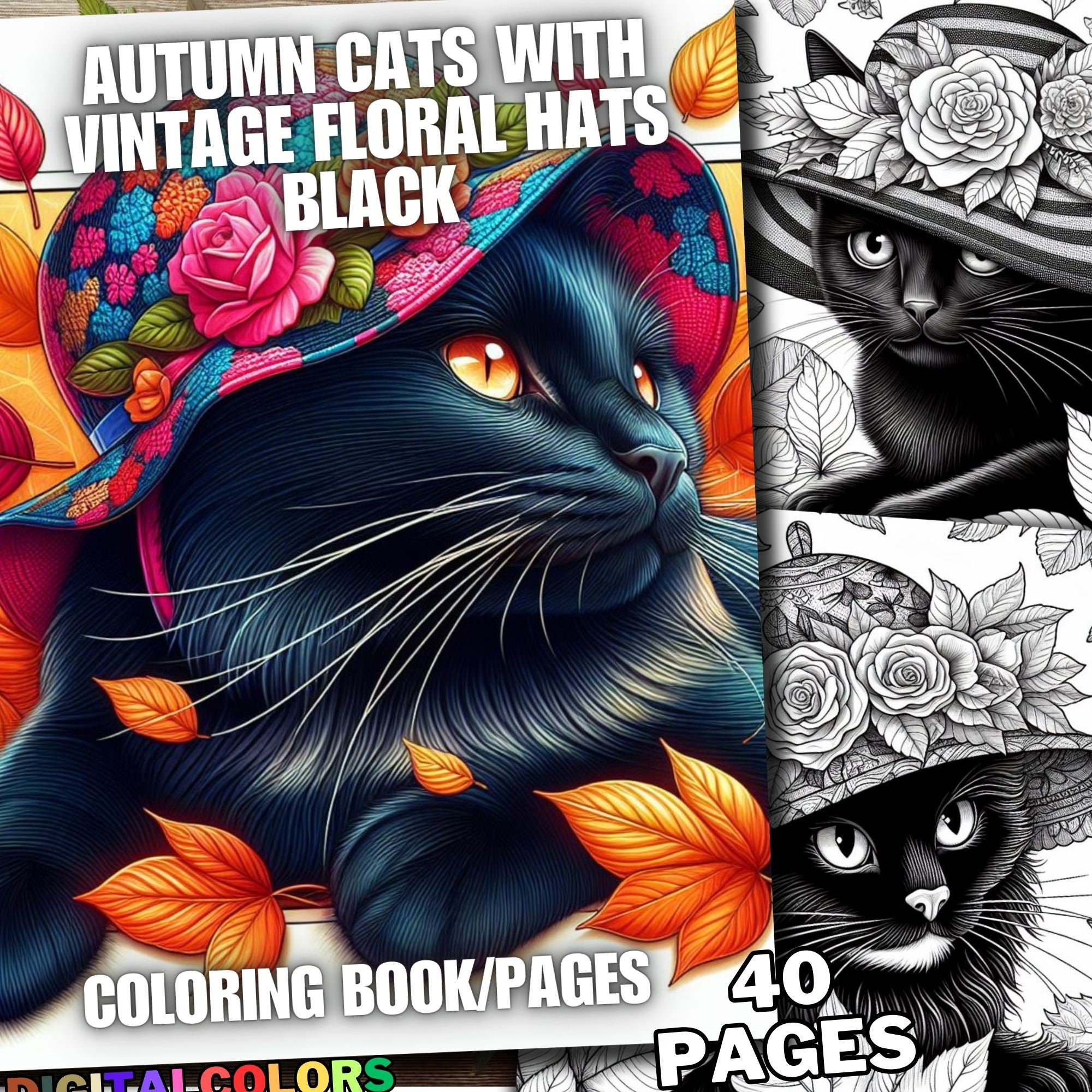 40 Autumn Black Cat Coloring Pages Fall Book Sheet Grayscale Design of ...
