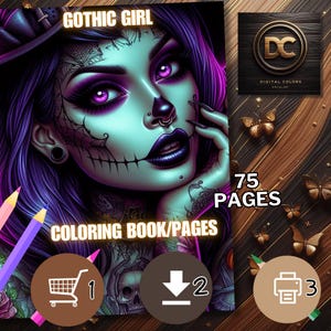 75 Gothic Girl Coloring Spooky Halloween Printable Goth Woman Creepy ...