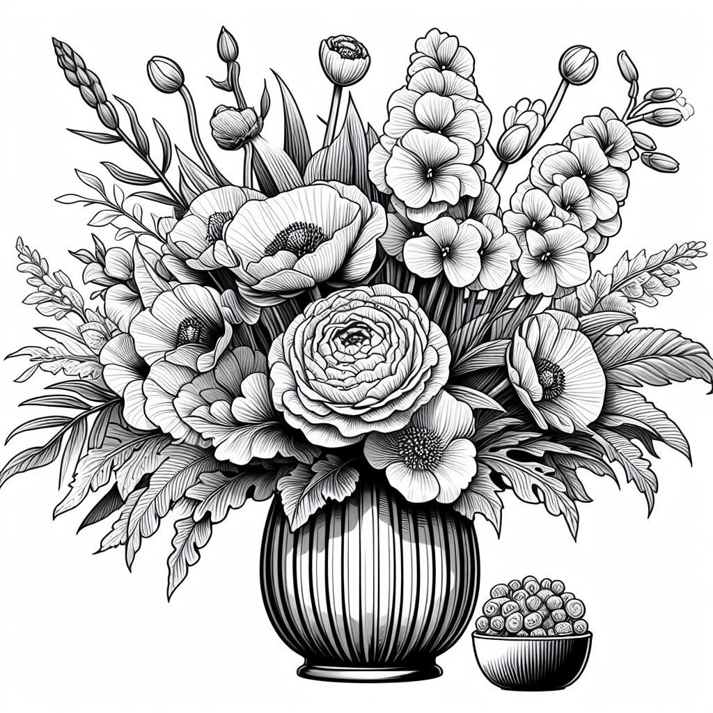 60 Flowers in Vase Coloring Pages Cute Flower Spring Botanical Floral ...