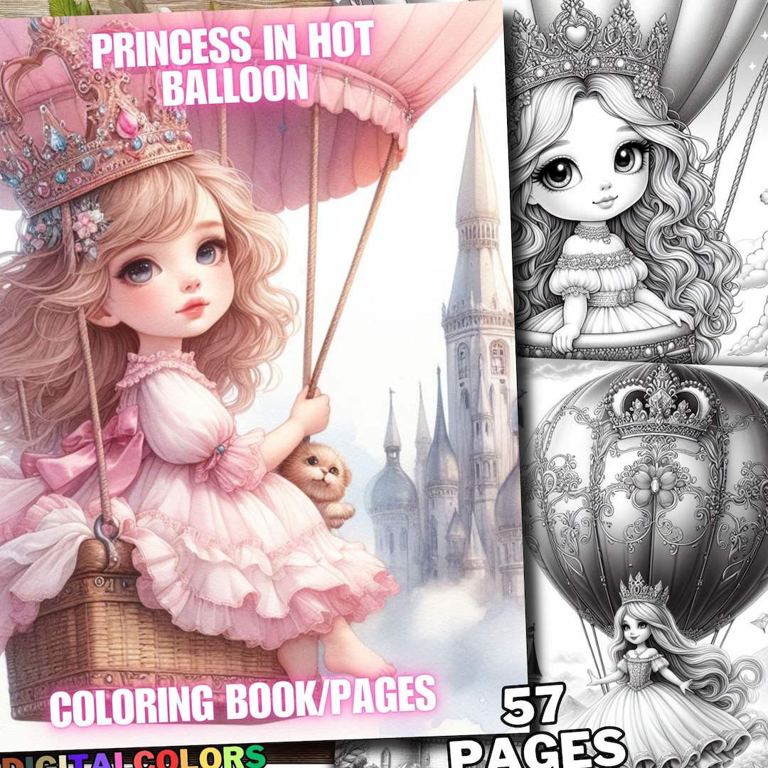 57 Princess in Hot Balloon Coloring, Princesses Coloring Pages ...