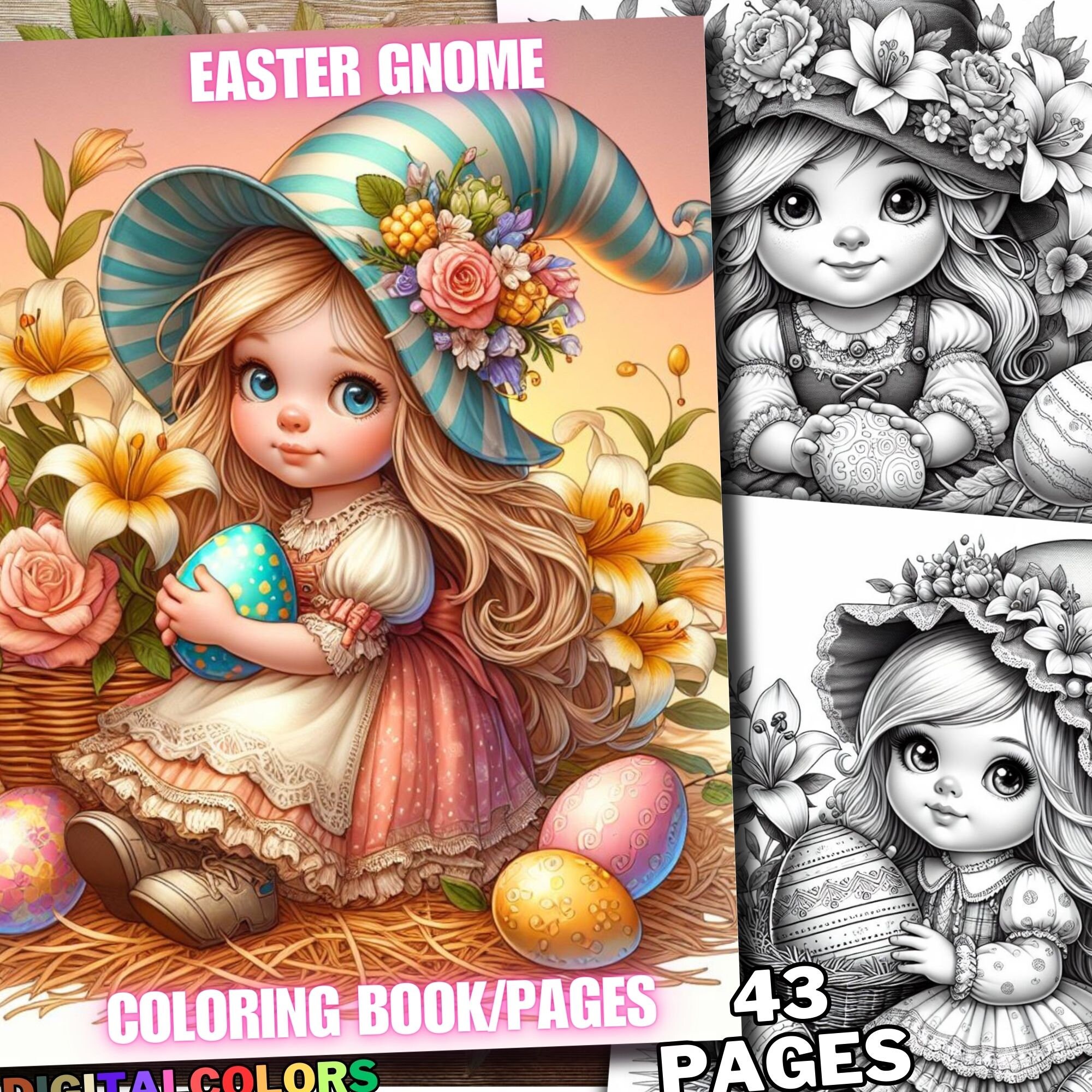 43 Easter Gnome Coloring Pages, Floral Easter Gnomes Coloring Book ...