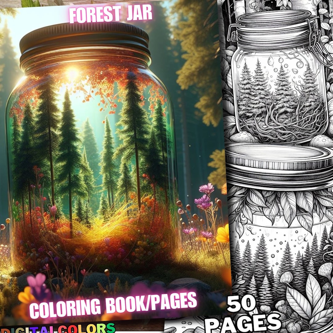 50 Jars Forest Coloring Book, Jar Forest Fantasy Coloring Pages ...