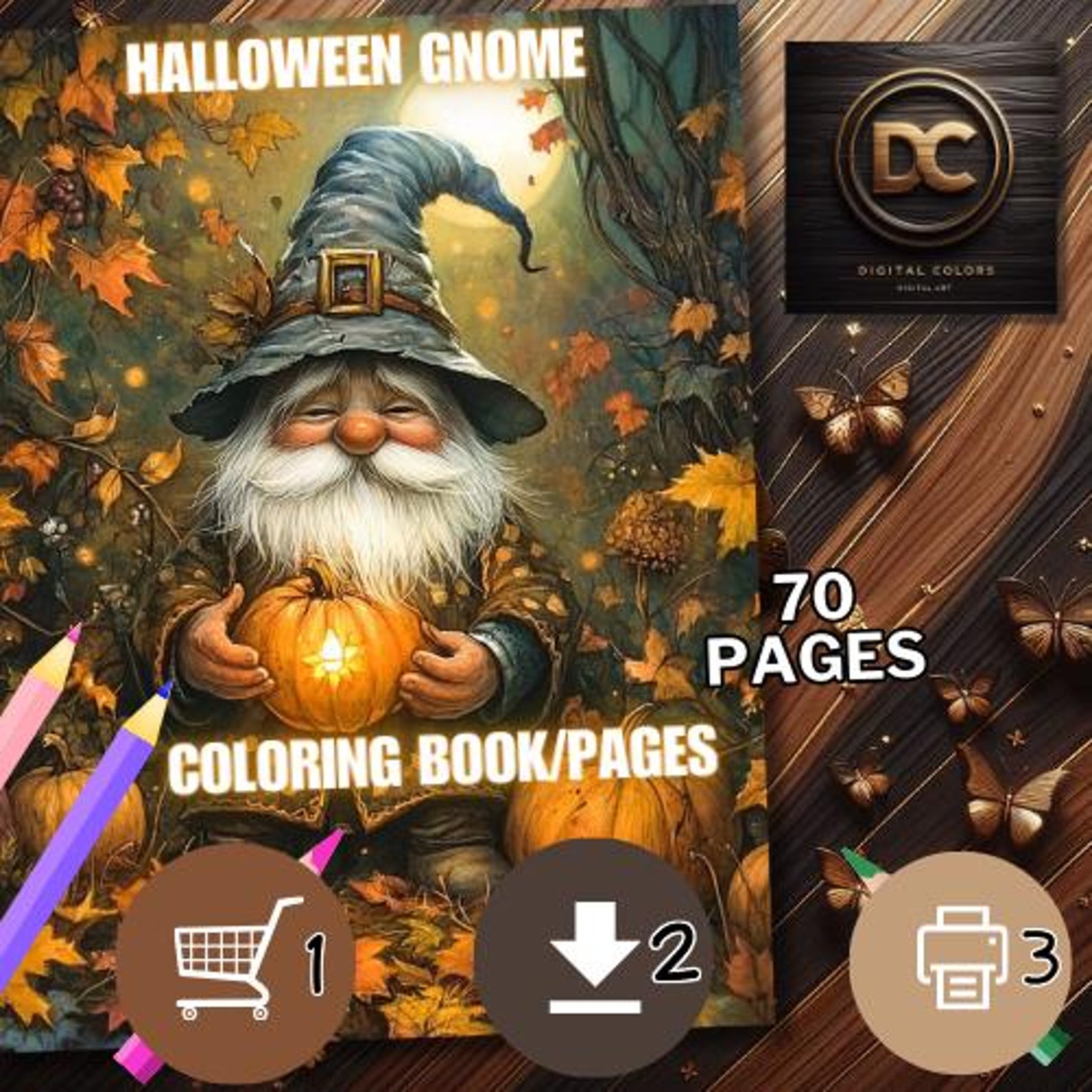 70 Halloween Gnome Coloring Pages, Autumn Gnome Coloring Book, Fall ...