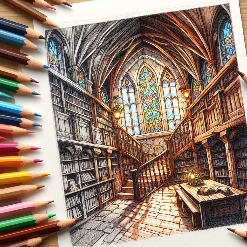 100 Enchanted Library Coloring Pages, Haunted Library Coloring Book ...
