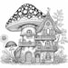 67 Mushroom House Coloring Book, Fairy House Coloring Pages, Grayscale ...