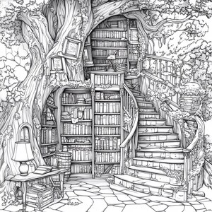 95 Enchanted Library Coloring Pages, Magic Books Coloring Book ...
