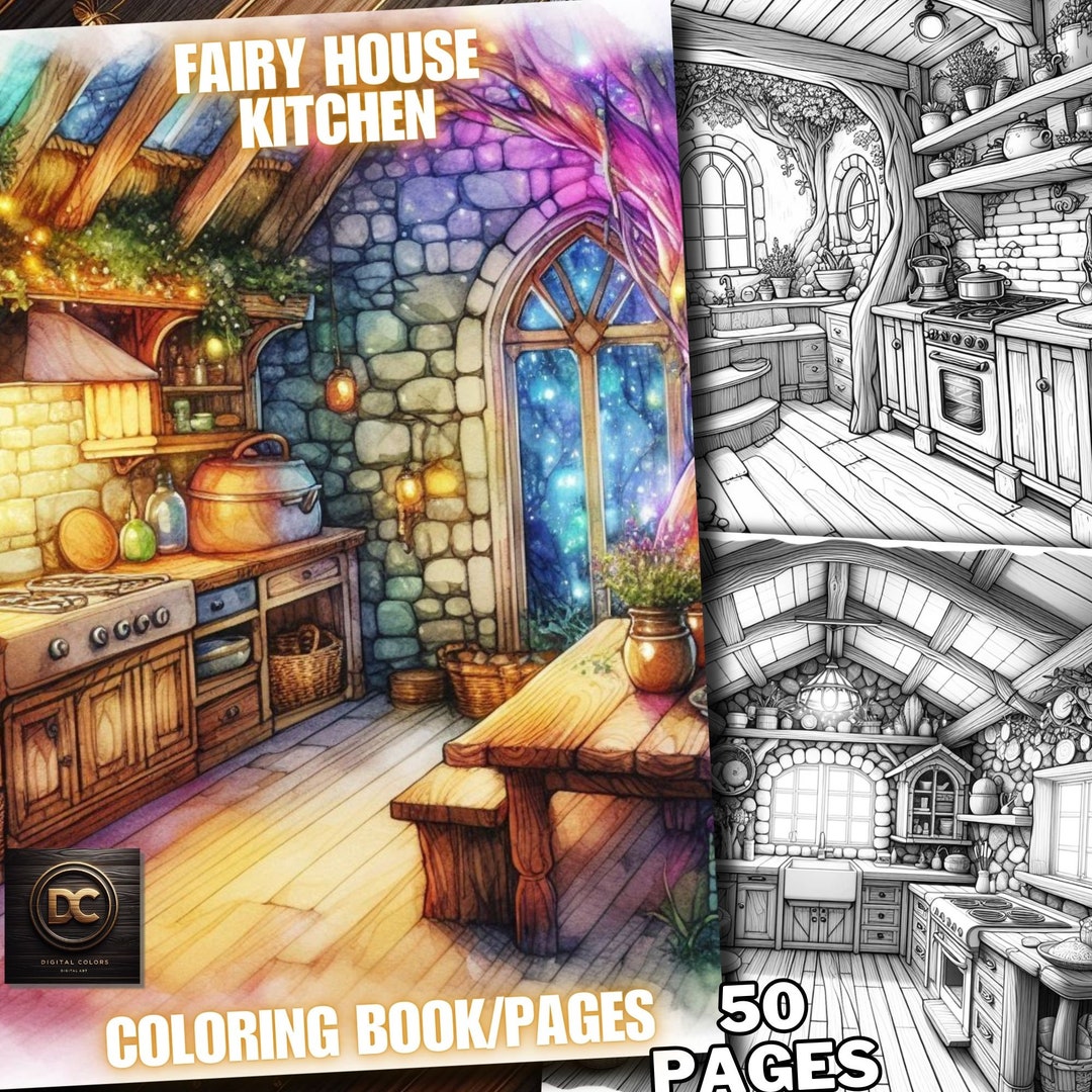 50 Fairy House Kitchen Coloring Pages, Fantasy Kitchen Coloring Book ...