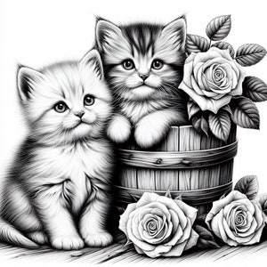 41 Flower Kittens in a Pot Coloring Pages, Flower Kittens in a Pot ...