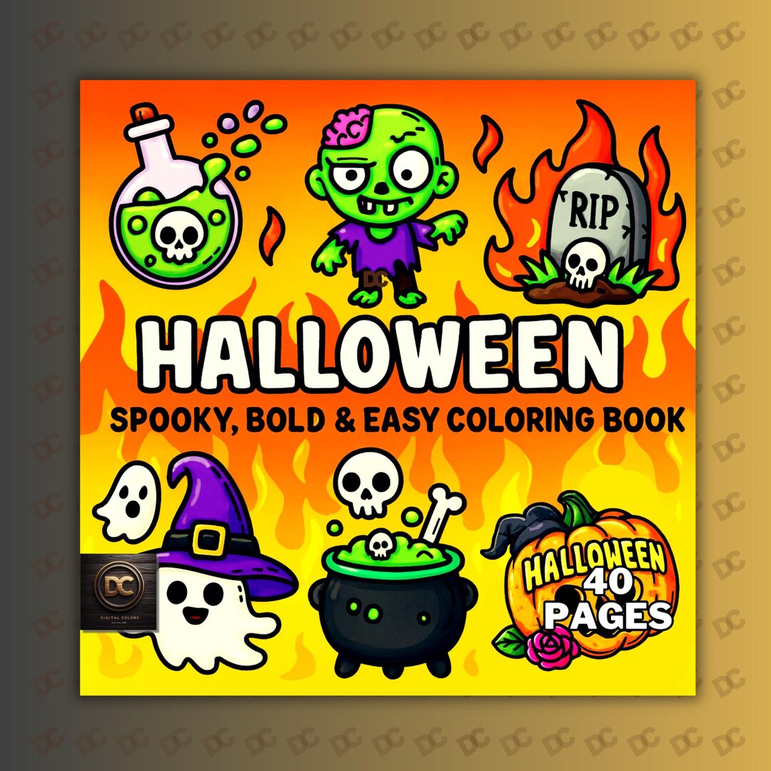 Halloween Spooky Bold and Easy Coloring Book – Digital PDF + PNG – 40 ...