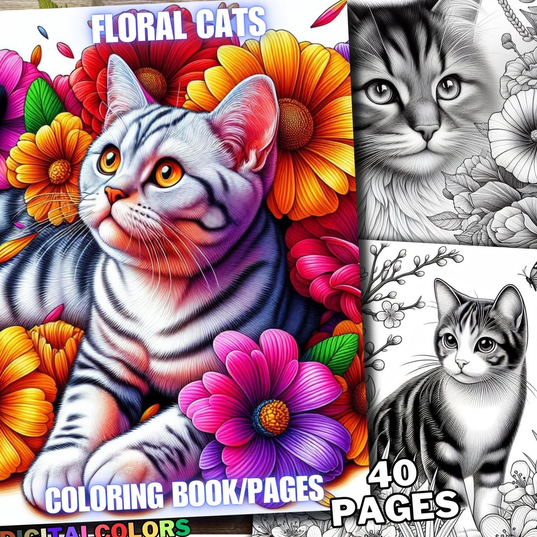 40 Cat Coloring Pages Coloring Book Books Sheets Grayscale Designs of ...