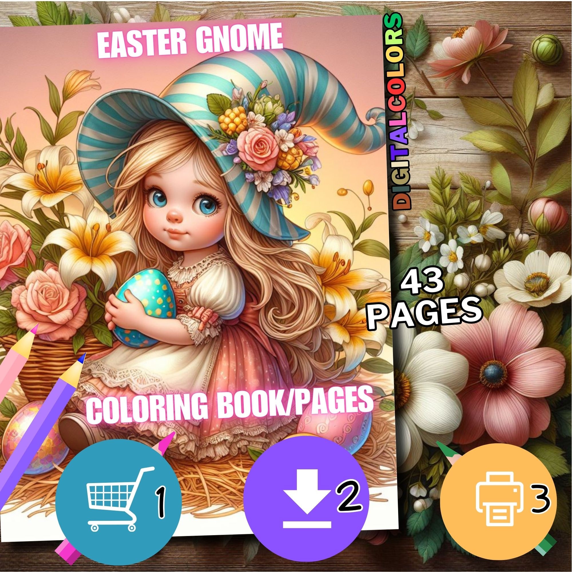 43 Easter Gnome Coloring Pages, Floral Easter Gnomes Coloring Book ...