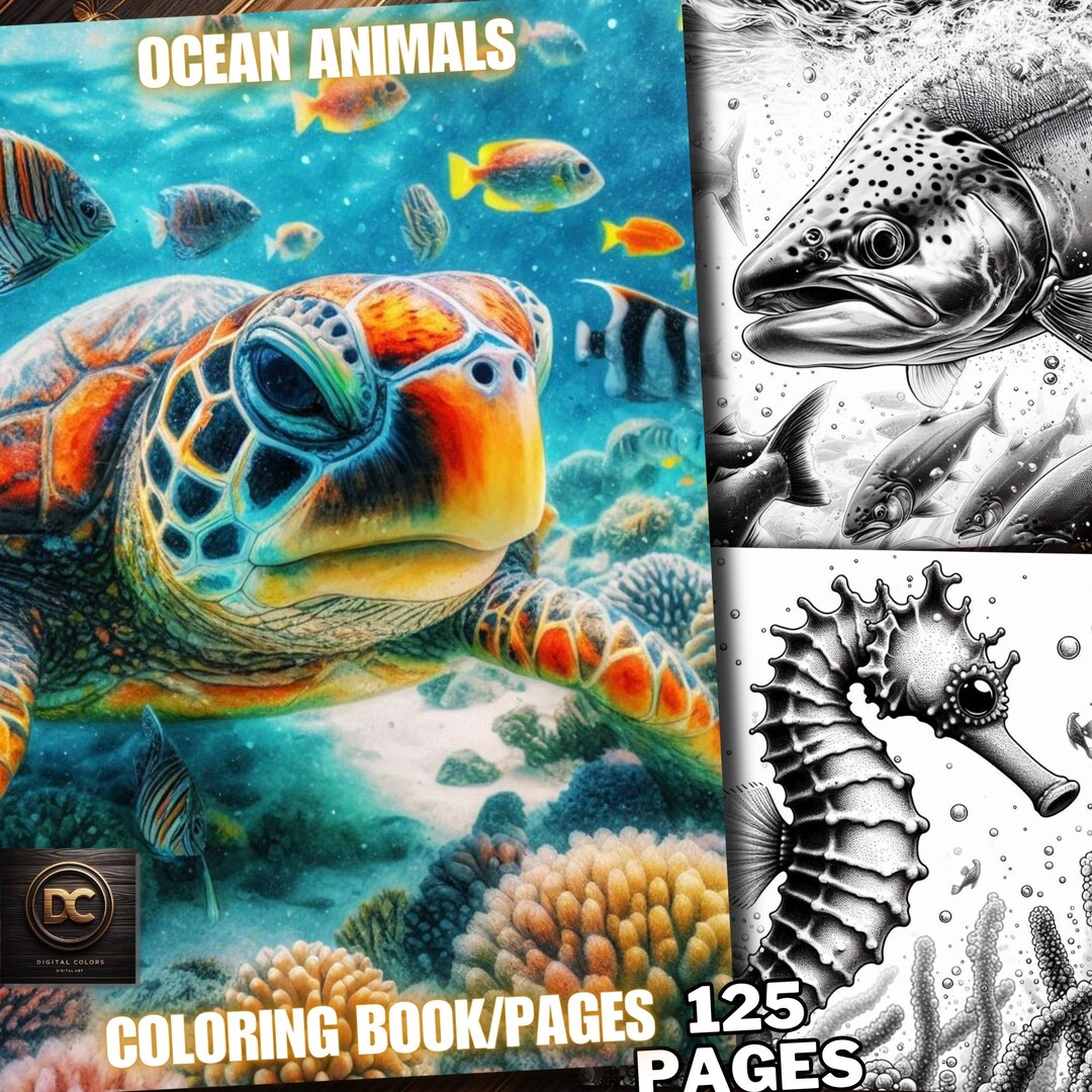 125 Ocean Animals Coloring Pages, Sea Creatures Coloring Book, Life ...