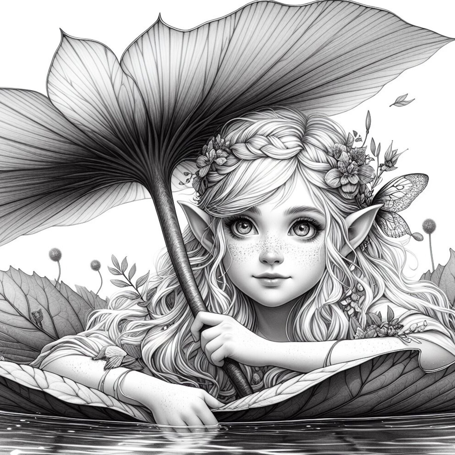 57 Little Fairy Under a Flower Petal Coloring Pages, Fairy Coloring ...