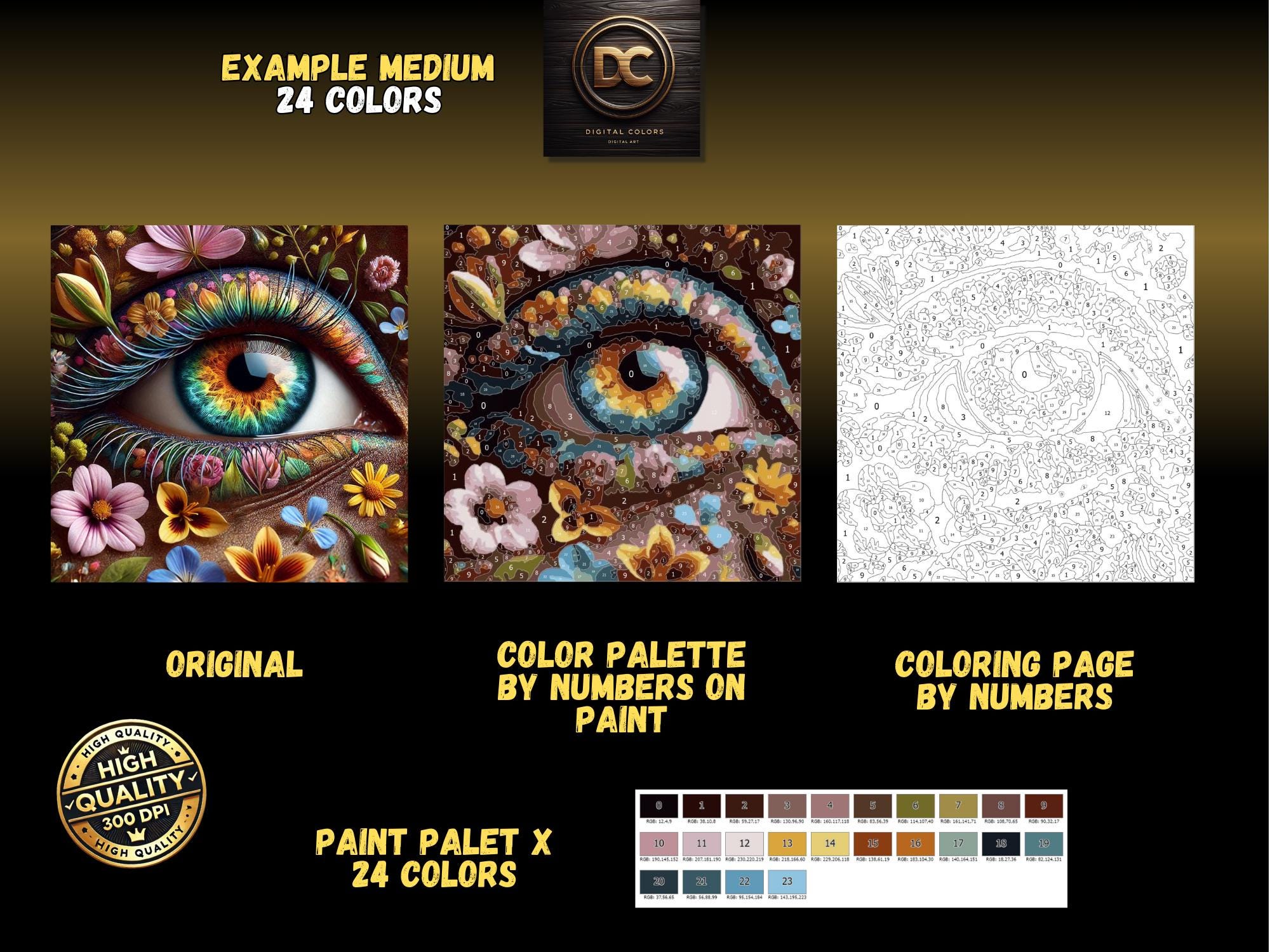 8 Coloring by Numbers, Digital Coloring Book, Paint, Procreate, Ipad ...