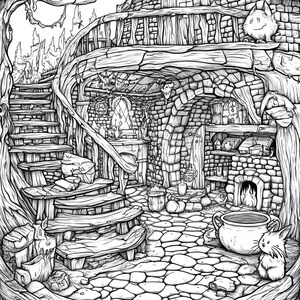 40 Witch House Interior Coloring Pages, Halloween Interior Coloring ...