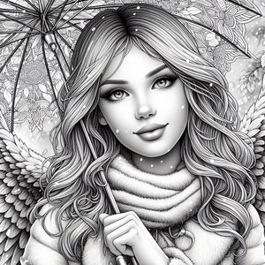 50 Angel Coloring Pages, Women Angels Coloring Pages, Girl, Grayscale ...