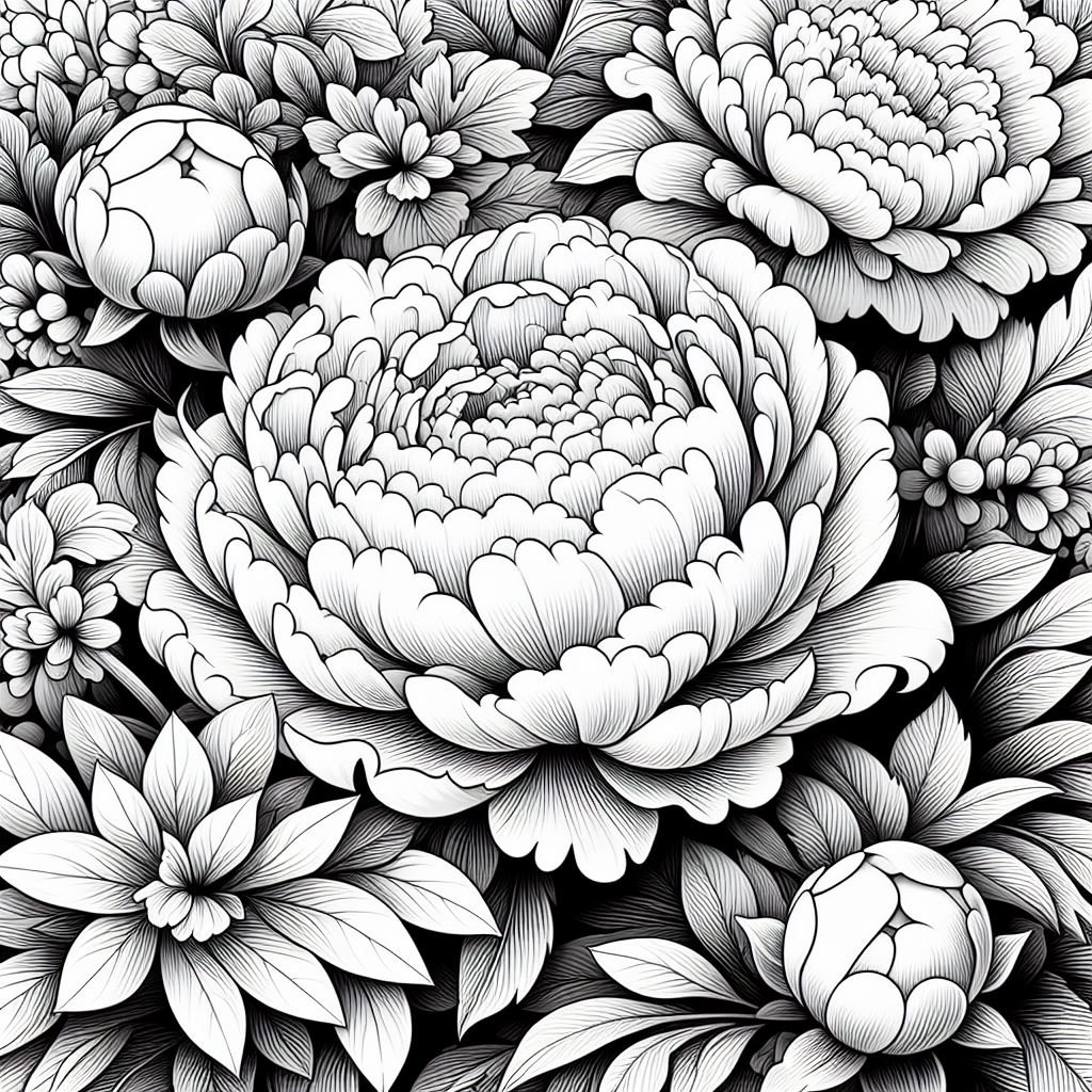 110 Peonies Coloring Pages, Book, Flower, Plant, Botanical, Spring ...