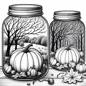 55 Autumn Jar Coloring Book, Fall Pumpkin in a Jars Coloring Pages ...