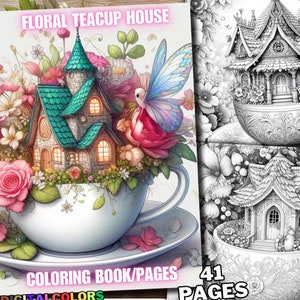 41 Teacup House Coloring Book, Fairy House Coloring Pages, Floral Home ...
