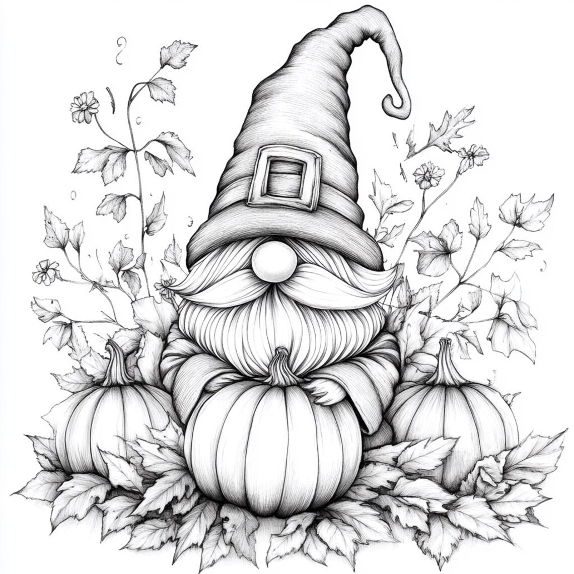 70 Halloween Gnome Coloring Pages, Autumn Gnome Coloring Book, Fall ...