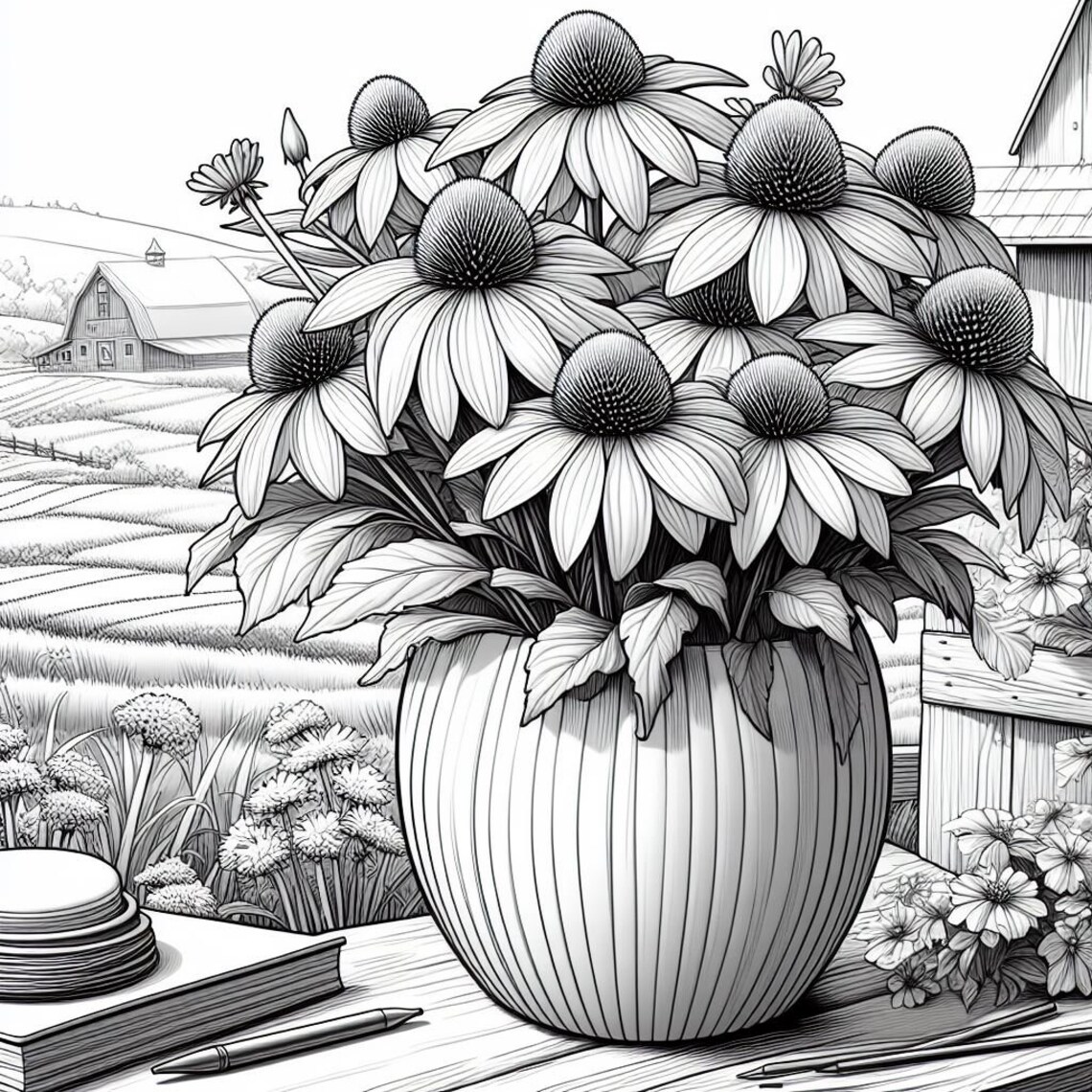 54 Echina Flowers Coloring Pages, Cute Flower Spring Botanical Floral ...