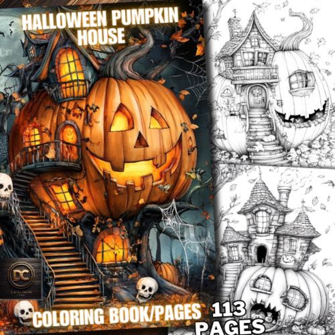 113 Halloween Pumpkin House Coloring Pages, Creepy Home Coloring Book ...