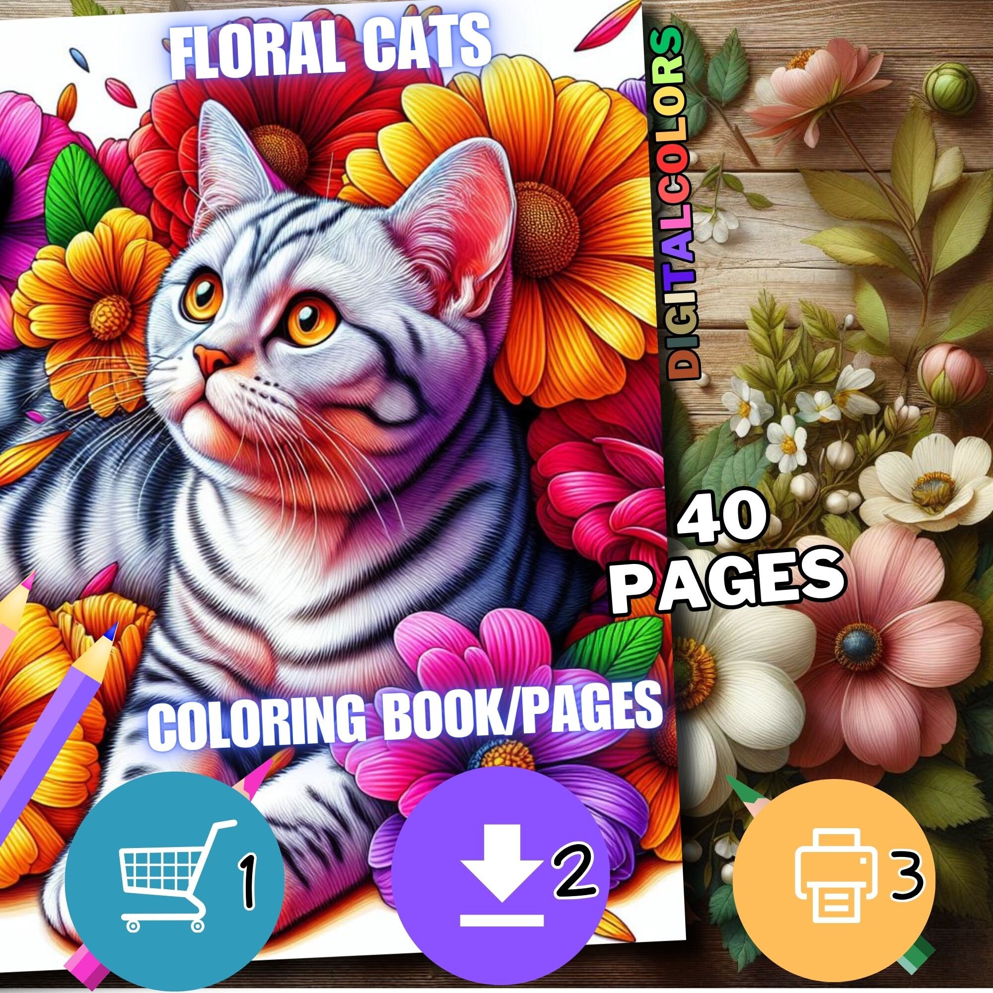 40 Cat Coloring Pages Coloring Book Books Sheets Grayscale Designs of ...