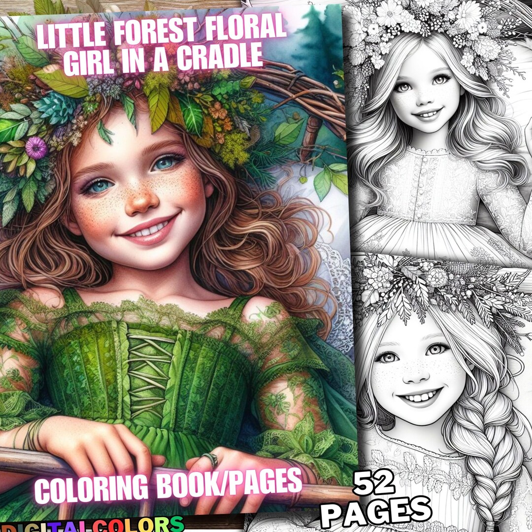 52 Little Forest Floral Girl in a Cradle Coloring Pages, Girls Coloring ...