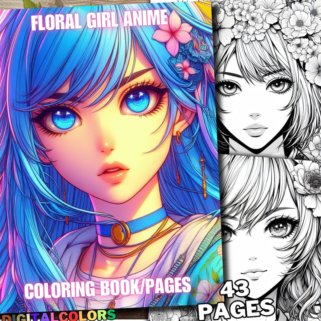 43 Floral Anime Girls Coloring Pages Cute Portrait Beauties Girl Flower ...