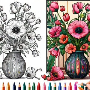 60 Flowers in Vase Coloring Pages Cute Flower Spring Botanical Floral ...