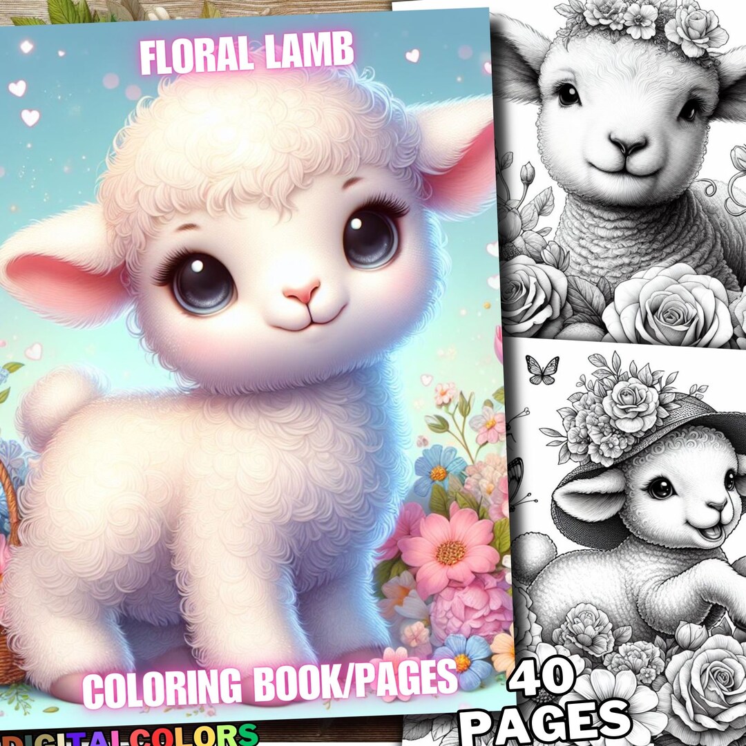 40 Floral Lamb Animal Coloring Book, Cute Animals Coloring Pages, Farm ...