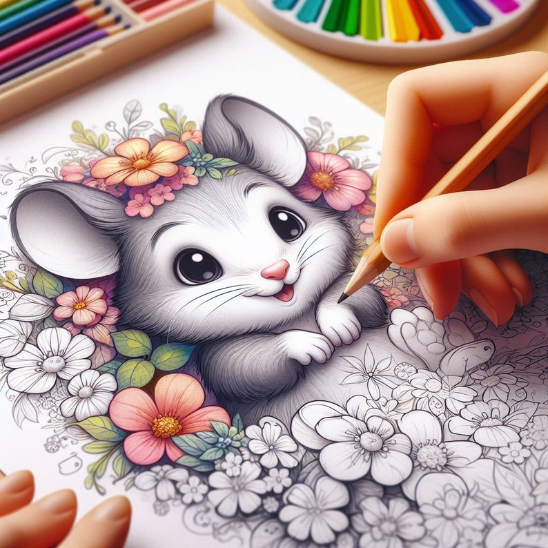 50 Mouse Coloring Pages, Mouse Coloring Book, Baby Animal Coloring ...