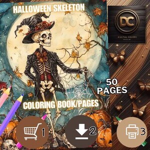 50 Halloween Skeleton Coloring Pages, Halloween Coloring Book, Creepy ...