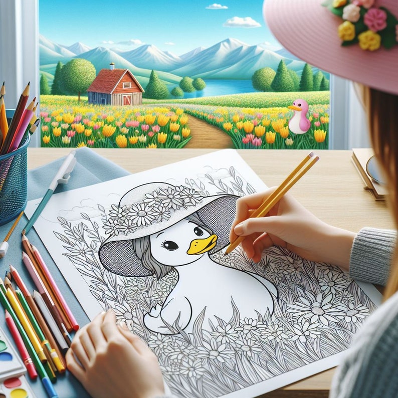 53 Spring Animal Duck Coloring Pages, Spring Birds Flowers Coloring ...