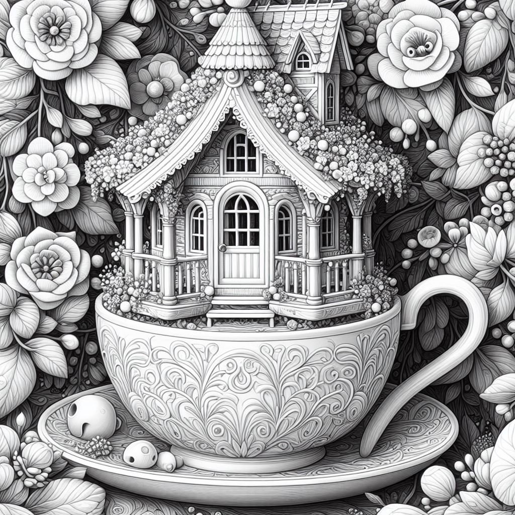 41 Teacup House Coloring Book, Fairy House Coloring Pages, Floral Home ...