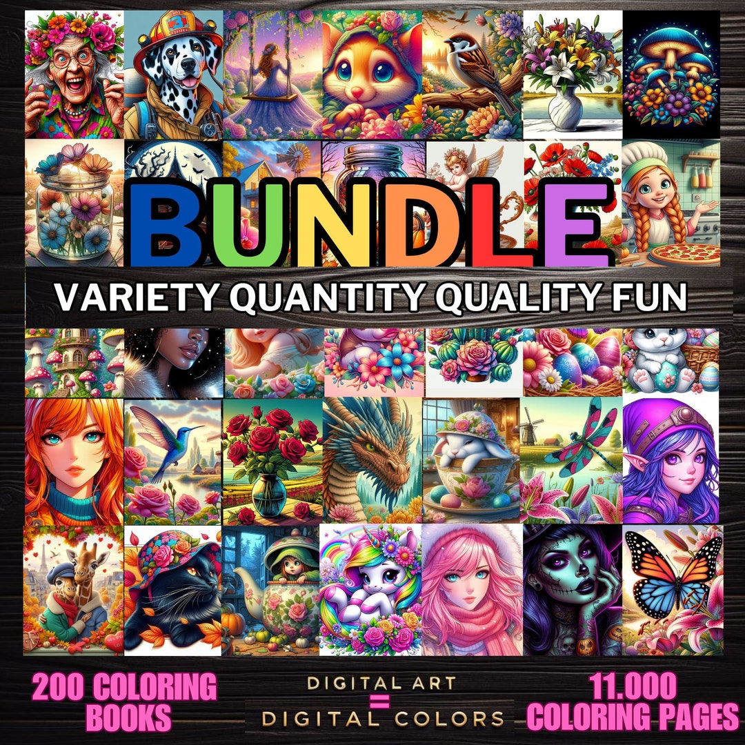11,000 Coloring Pages Bundle, Equivalent to 200 Coloring Books, Mega ...