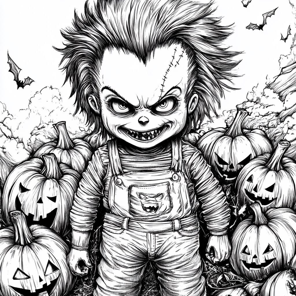 55 Halloween Characters Coloring Pages, Autumn Coloring Book, Fall ...